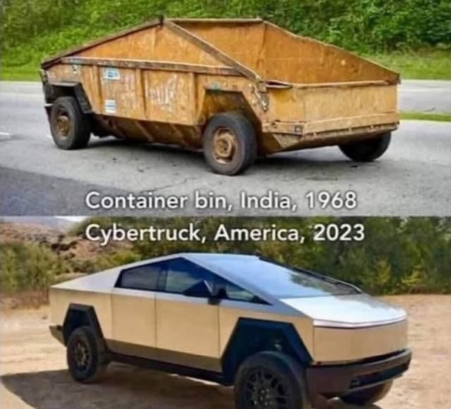 L \ Container bin, india, 1968 Cybertruck, America, 2023 - America’s ...
