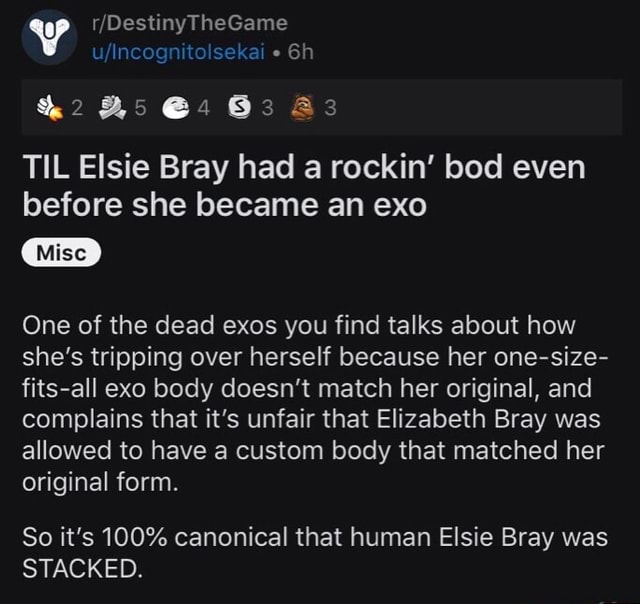 DestinyTheGame In ognit seka @4 TIL Elsie Bray had a rockin' bod even ...