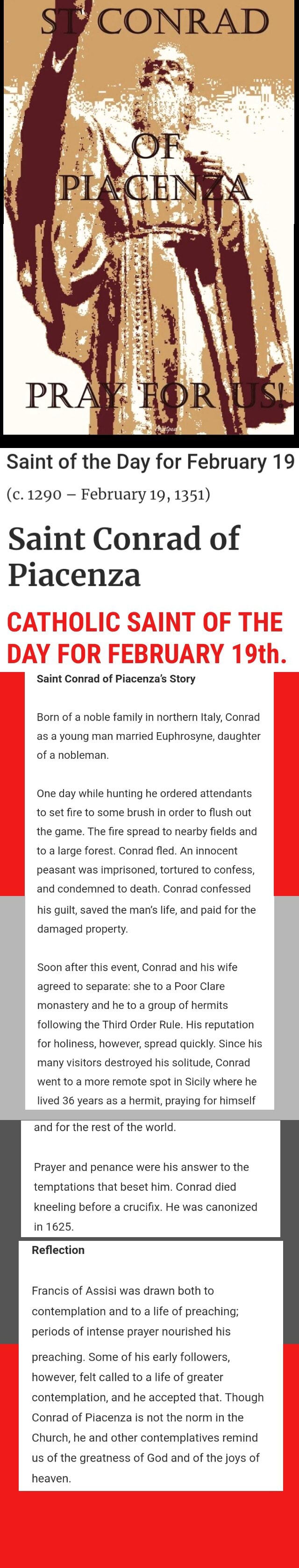 CONRAD Saint of the Day for February 19 (c. 1290 - February 19, 1351 ...