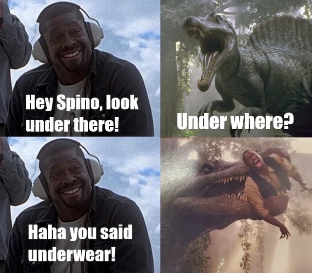 Hey Spino, look under there! Under where? Haha you said underwear! - iFunny