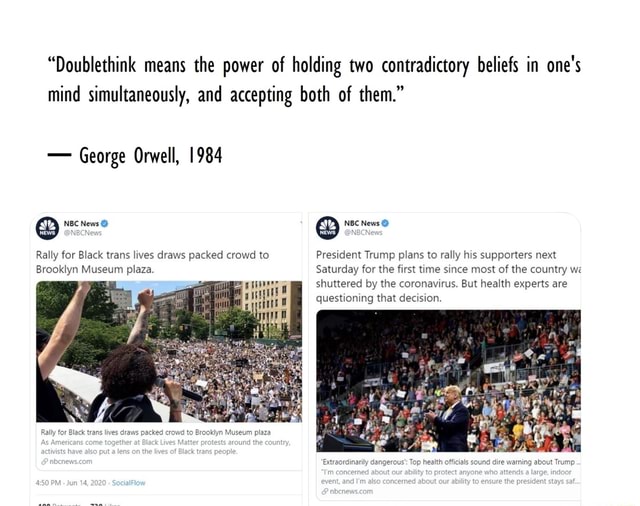 "Doublethink means the power of holding two contradictory beliefs in ...
