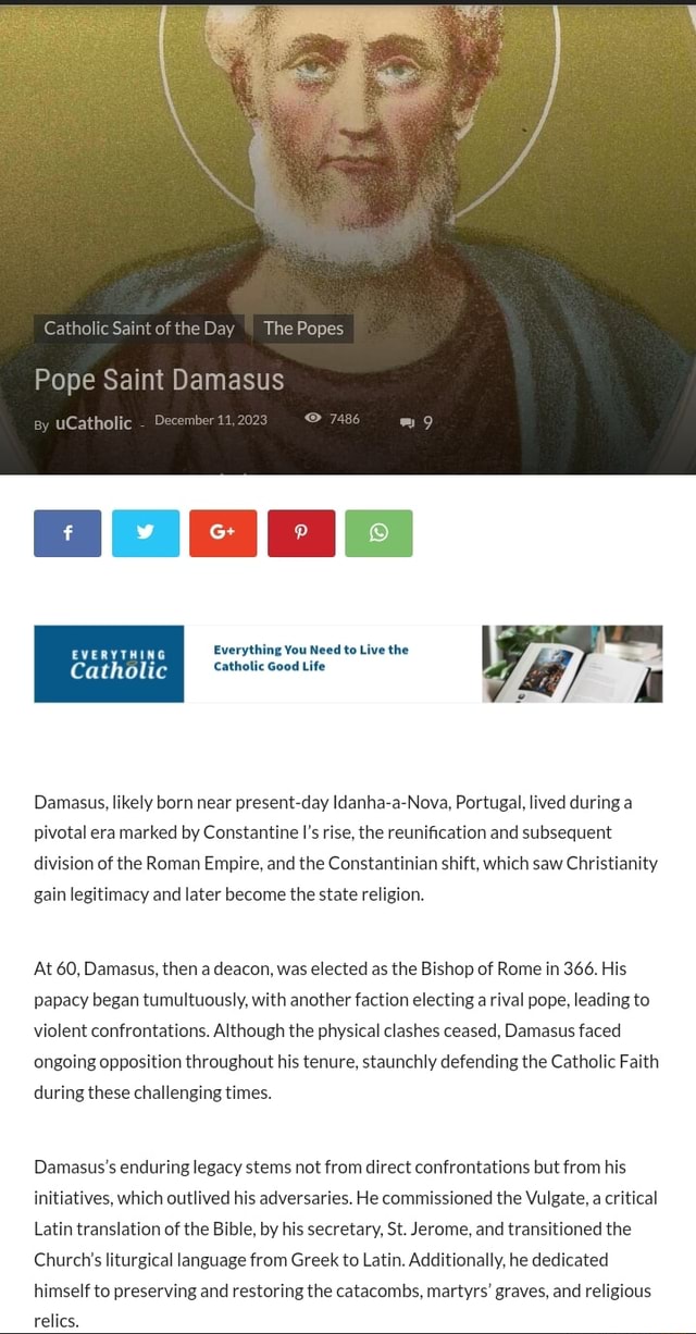 Catholic Saint of the Day The Popes Pope Saint Damasus atholic December ...