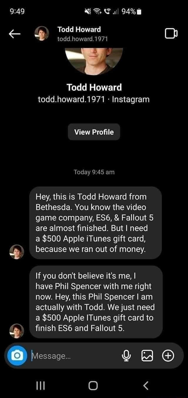 Todd Howard Todd Todd Howard Toddhoward1971 Instagram View Profile Today 45 Am Hey This Is