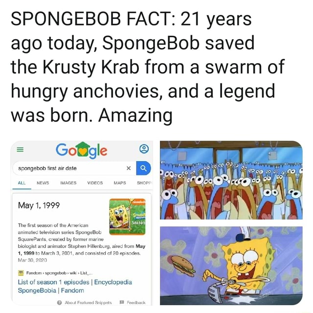 SPONGEBOB FACT: 21 years ago today, SpongeBob saved the Krusty Krab ...