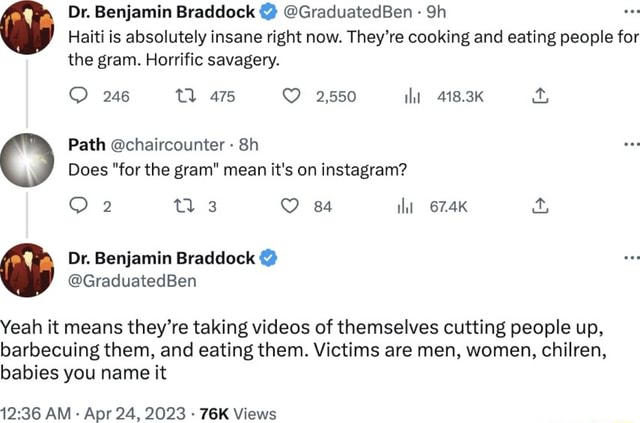 Dr. Benjamin Braddock @GraduatedBen Sh Haiti is absolutely insane right now. They're cooking and ...