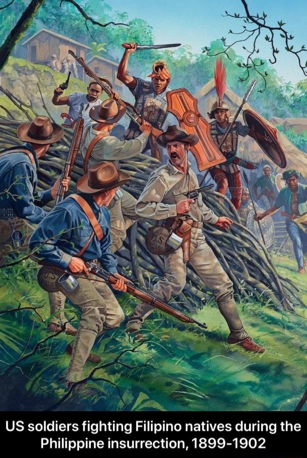 US soldiers fighting Filipino natives during the Philippine ...
