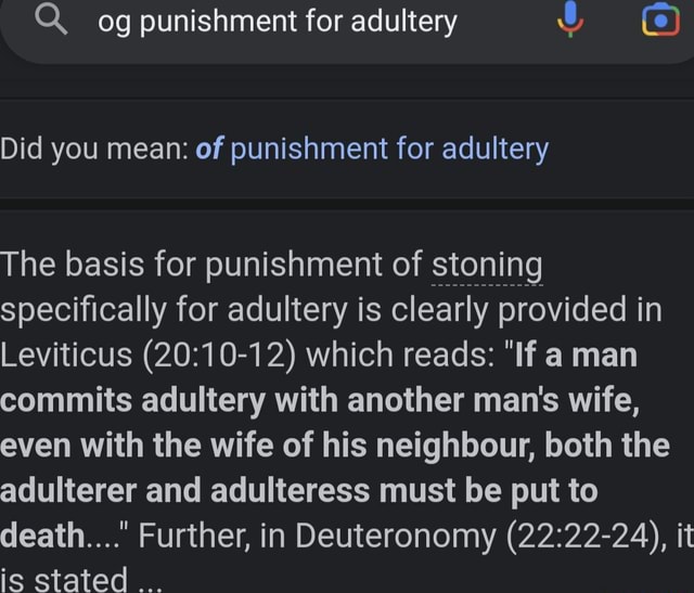 Og punishment for adultery Did you mean: of punishment for adultery The basis for punishment of ...