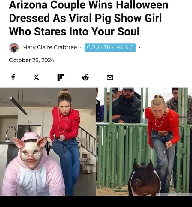Arizona Couple Wins Halloween Dressed As Viral Pig Show Girl Who Stares ...