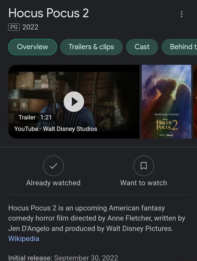 Hocus Pocus 2 PG 2022 Trailers & clips Cast Behind t Trailer YouTube Walt Disney Studios (f ...