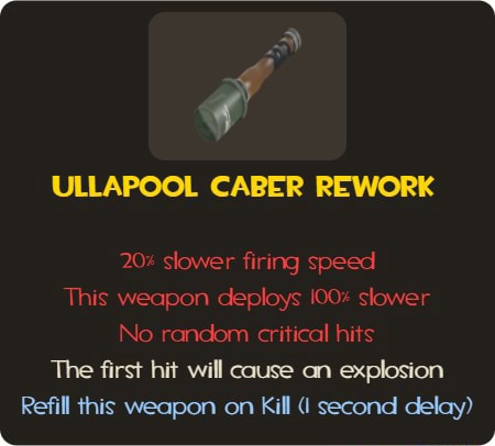 ULLAPOOL CABER REWORK 20% slower firing speed This weapon deploys ...