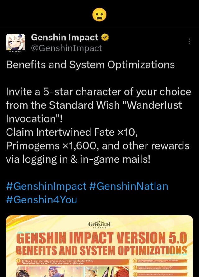 Genshin Impact @GenshinImpact Benefits and System Optimizations Invite ...