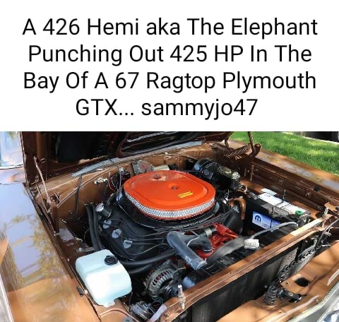 A 426 Hemi aka The Elephant Punching Out 425 HP In The Bay Of A 67 ...