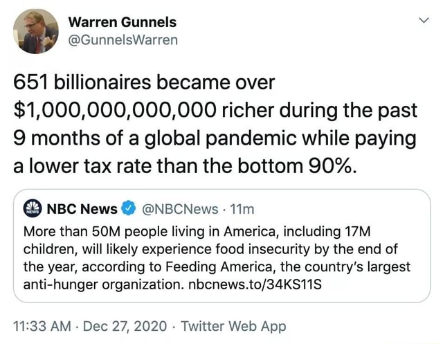 Warren Gunnels @GunnelsWarren 651 billionaires became over ...