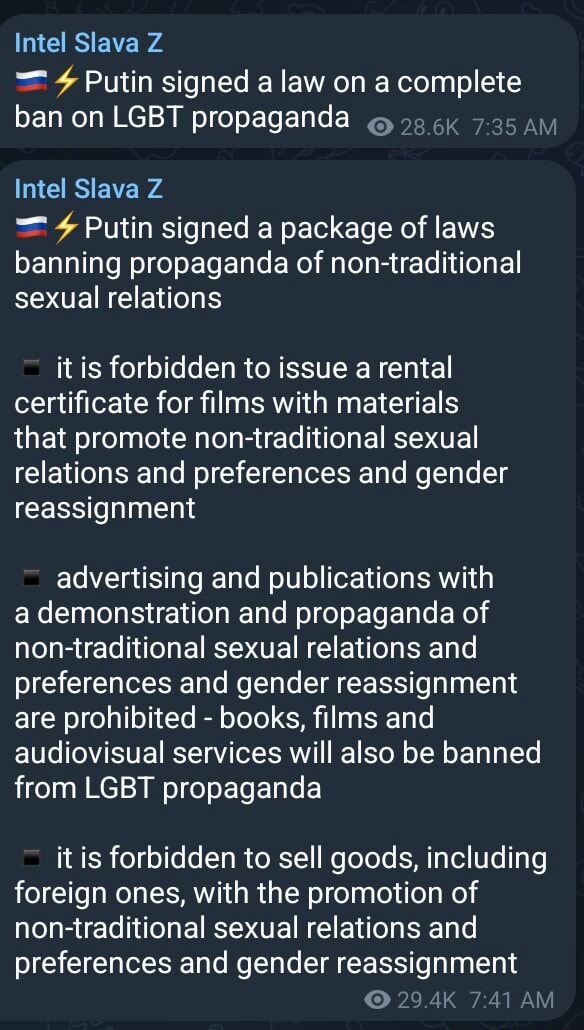 Intel Slava Z Putin signed a law on a complete ban on LGBT propaganda ...