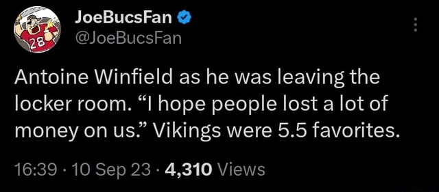 JoeBucsFan Antoine Winfield as he was leaving the locker room. hope people lost a lot of money ...