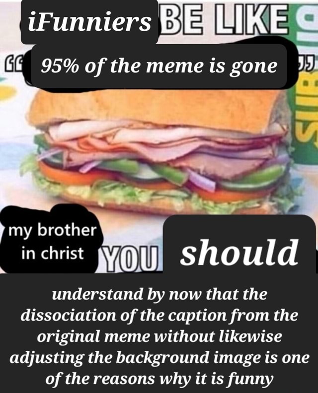IFunniers BE LIKE 95% of the meme is gone "my brother in christ should ...