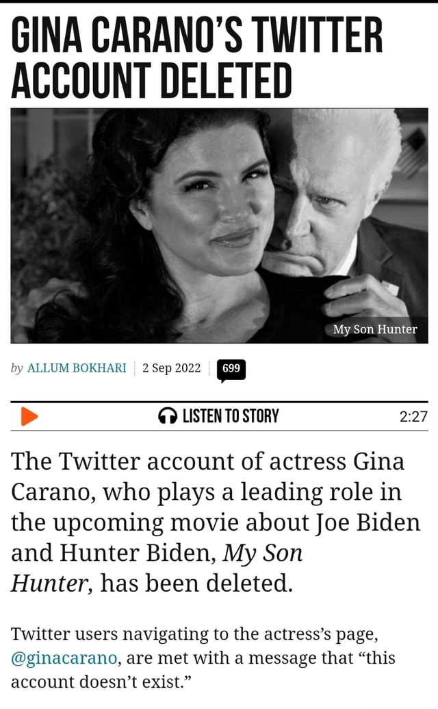 GINA CARANO'S TWITTER ACCOUNT DELETED My Son Hunter by ALUM BOKHARI 2 ...