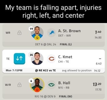 My team is falling apart, injuries right, left, and center FINAL) Mon ...