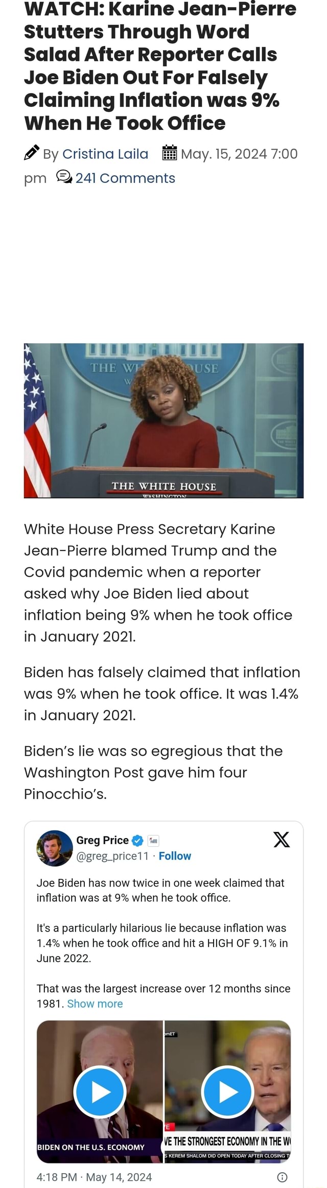 WATCH: Karine Jean-Pierre Stutters Through Word Salad After Reporter ...