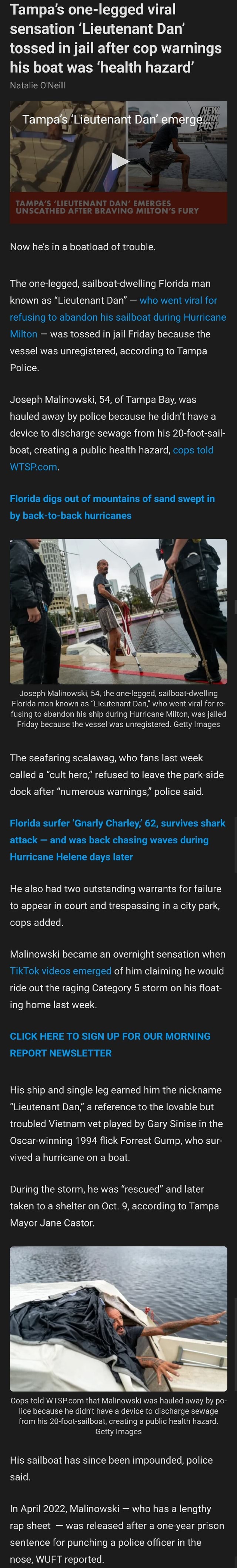Tampa's one-legged viral sensation 'Lieutenant Dan' tossed in jail ...