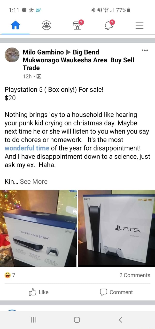 & FF @ = Milo Gambino Big Bend Mukwonago Waukesha Area Buy Sell Trade Playstation 5 ( Box only ...