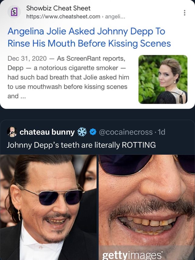 'J Showbiz Cheat Sheet angeli... Angelina Jolie Asked Johnny Depp To Rinse His Mouth Before ...