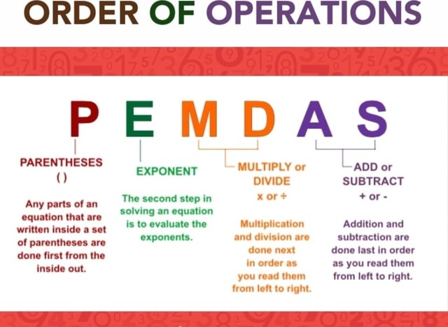 ORDER OF OPERATIONS RAN PEMDAS PARENTHESES EXPONENT ADD or DIVIDE ...