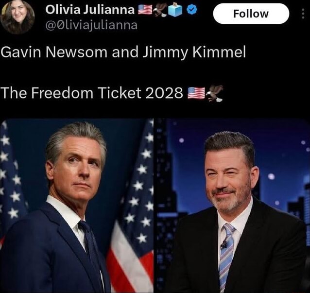 Olivia Julianna @ : Oliviajuliaana Gavin Newsom and Jimmy Kimmel The ...