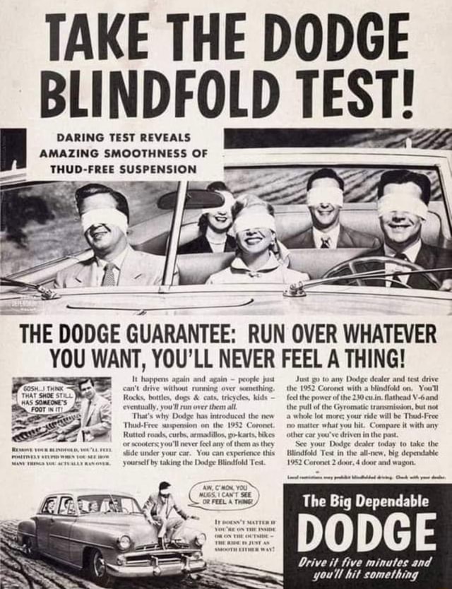 TAKE THE DODGE BLINDFOLD TEST! DARING TEST REVEALS AMAZING SMOOTHNESS ...