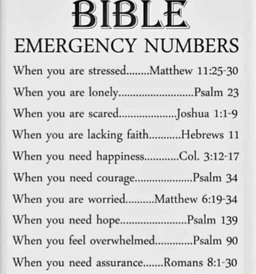 EMERGENCY NUMBERS When you are stressed........Matthew When you are ...