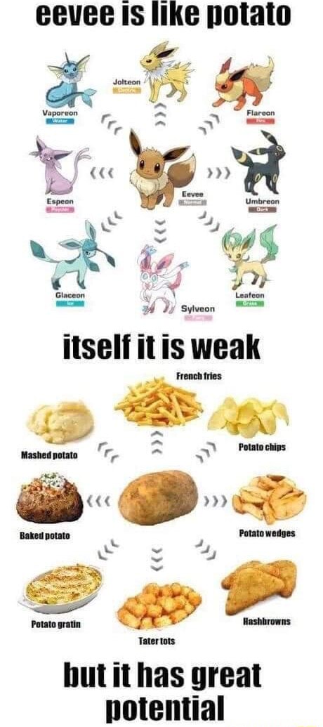 Eevee Is like potato itself itis weak but it has great potential - iFunny
