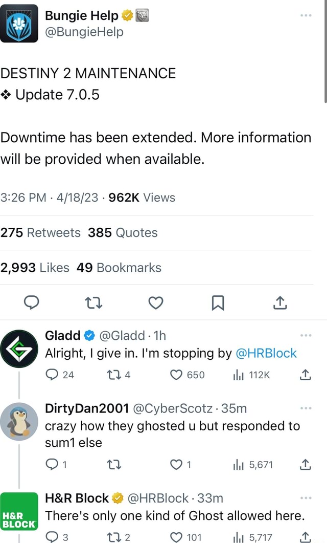 I Bungie Help @ @BungieHelp DESTINY 2 MAINTENANCE Update 7.0.5 Downtime ...