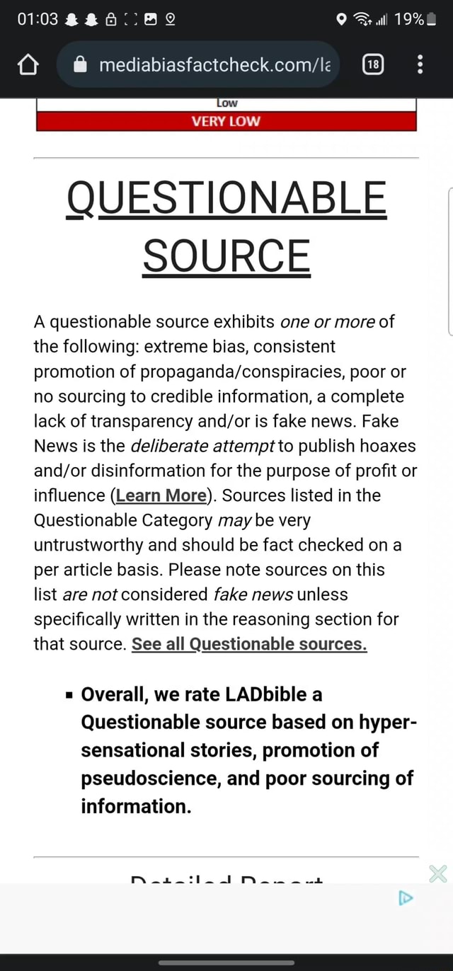 Ill ow VERY LOW QUESTIONABLE SOURCE A questionable source exhibits one ...