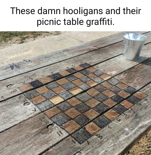 These damn hooligans and their picnic table graffiti. - iFunny