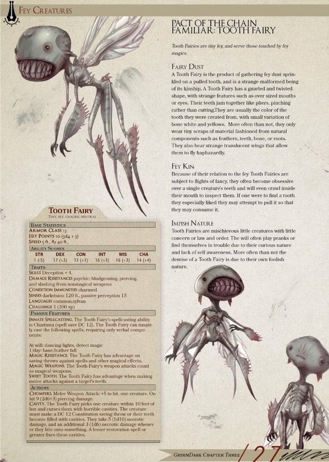 Fey CREATURES TooTH Fairy TINY. FEY. CHAOTIC NEUTRAL ARMOR CLASS 13 HIT ...