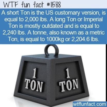 WTF fun fact short Ton is the US customary version, is equal to 2,000 ...
