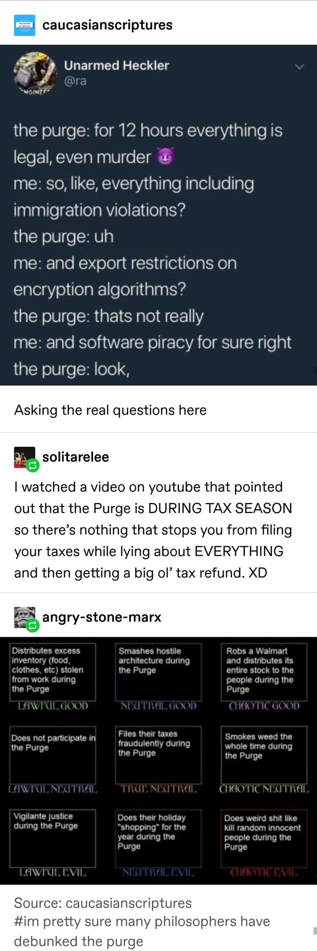 The purge: for 12 hours everything is legal, even murder & me: so, like ...