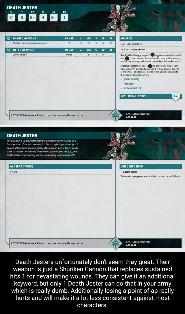 DEATH JESTER GEESE MELEE WEAPONS RANGED WEAPONS: ABILITIES CORE: Lone ...