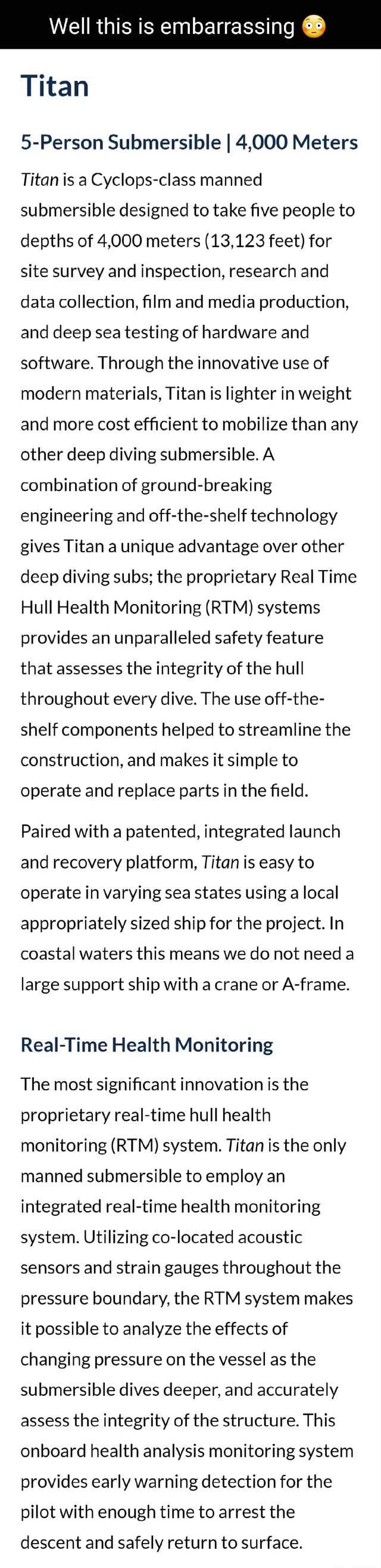 Well this is embarrassing Titan 5-Person Submersible I 4,000 Meters ...