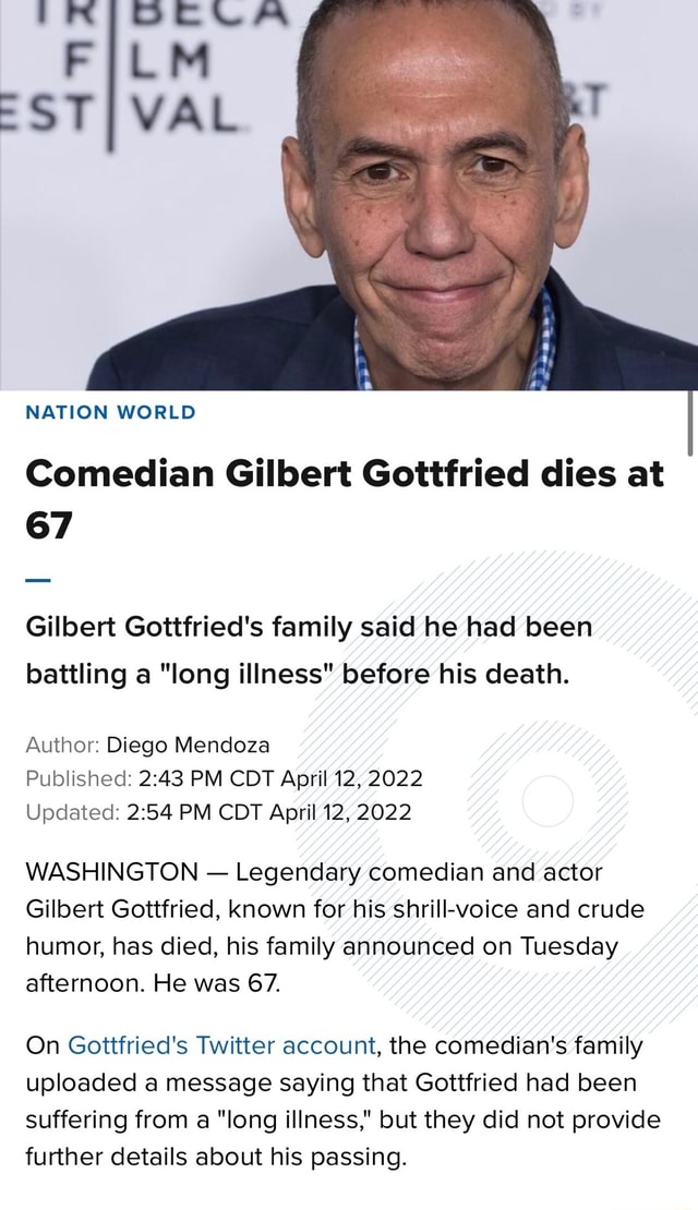 FILM EST] VAL NATION WORLD Comedian Gilbert Gottfried dies at 67 ...
