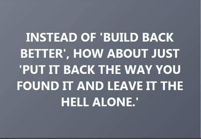 INSTEAD OF 'BUILD BACK BETTER', HOW ABOUT JUST 'PUT IT BACK THE WAY YOU ...