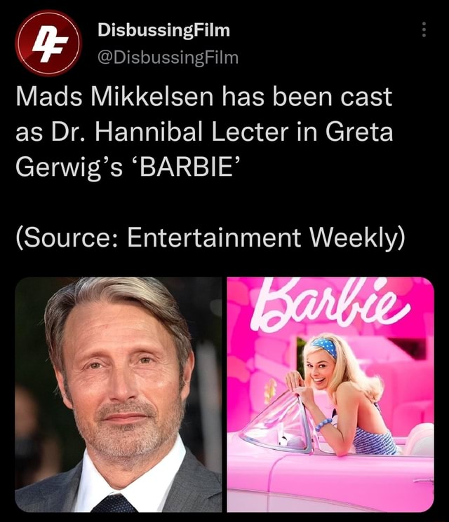 DisbussingFilm @DisbussingFilm Mads Mikkelsen has been cast as Dr. Hannibal Lecter in Greta ...