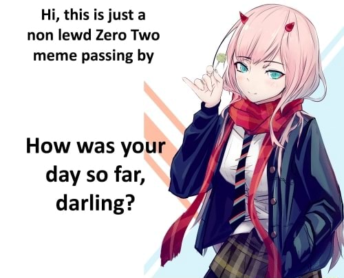 Hi, this is just a non lewd Zero Two meme passing by How was your day ...