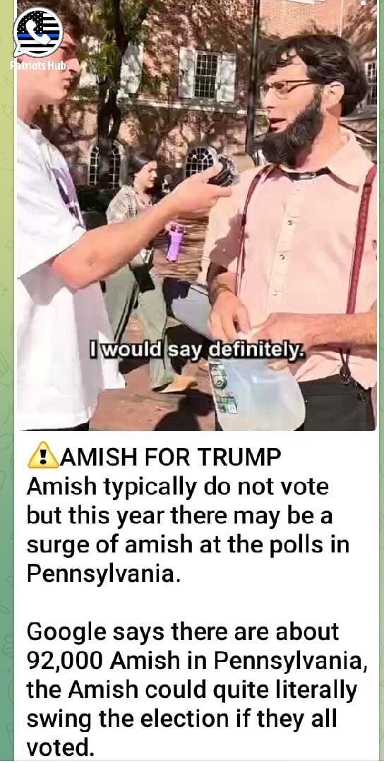 Iwould say definitely AMISH FOR TRUMP Amish typically do not vote but ...