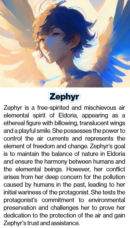 Zephyr Zephyr is a free-spirited and mischievous air elemental spirit ...
