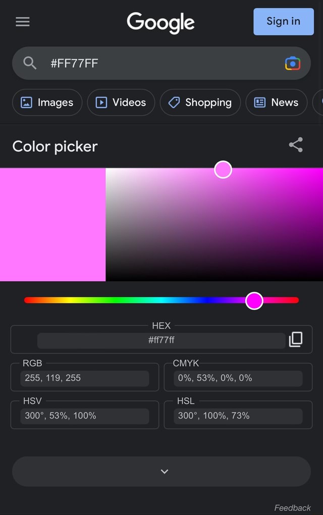 = Google #FF77FF Sign Images Videos Shopping News Color picker