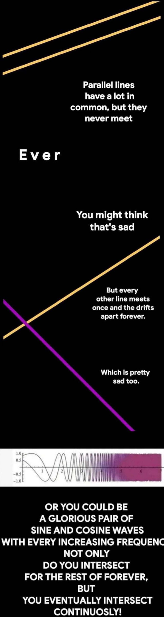 Parallel lines have a lot in common, but they never meet Ever You might ...