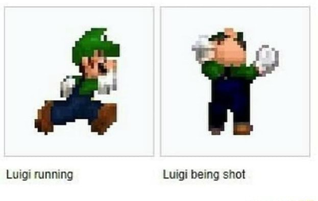Luigi running Luigi being shot - iFunny