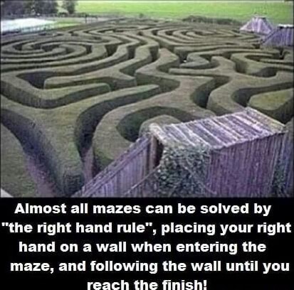 Almost all mazes can be solved by "the right hand rule", placing your ...