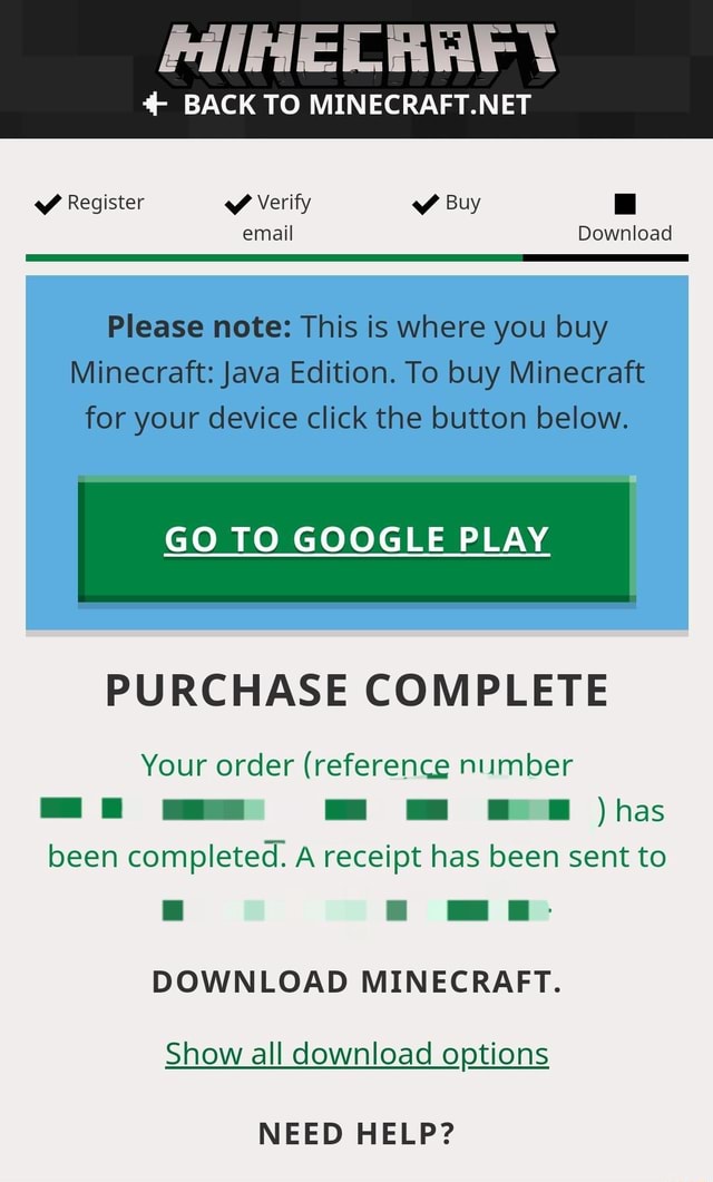BACK TO MINECRAFT.NET Register Verify Buy I email Download Please note ...